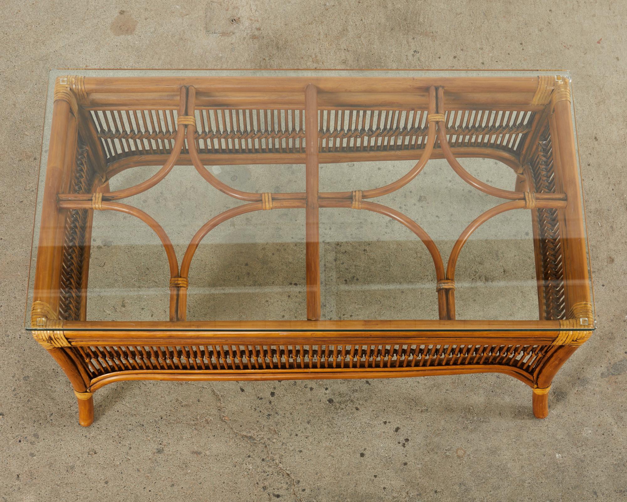 Midcentury Organic Modern Rattan Glass Top Cocktail Table at 1stDibs