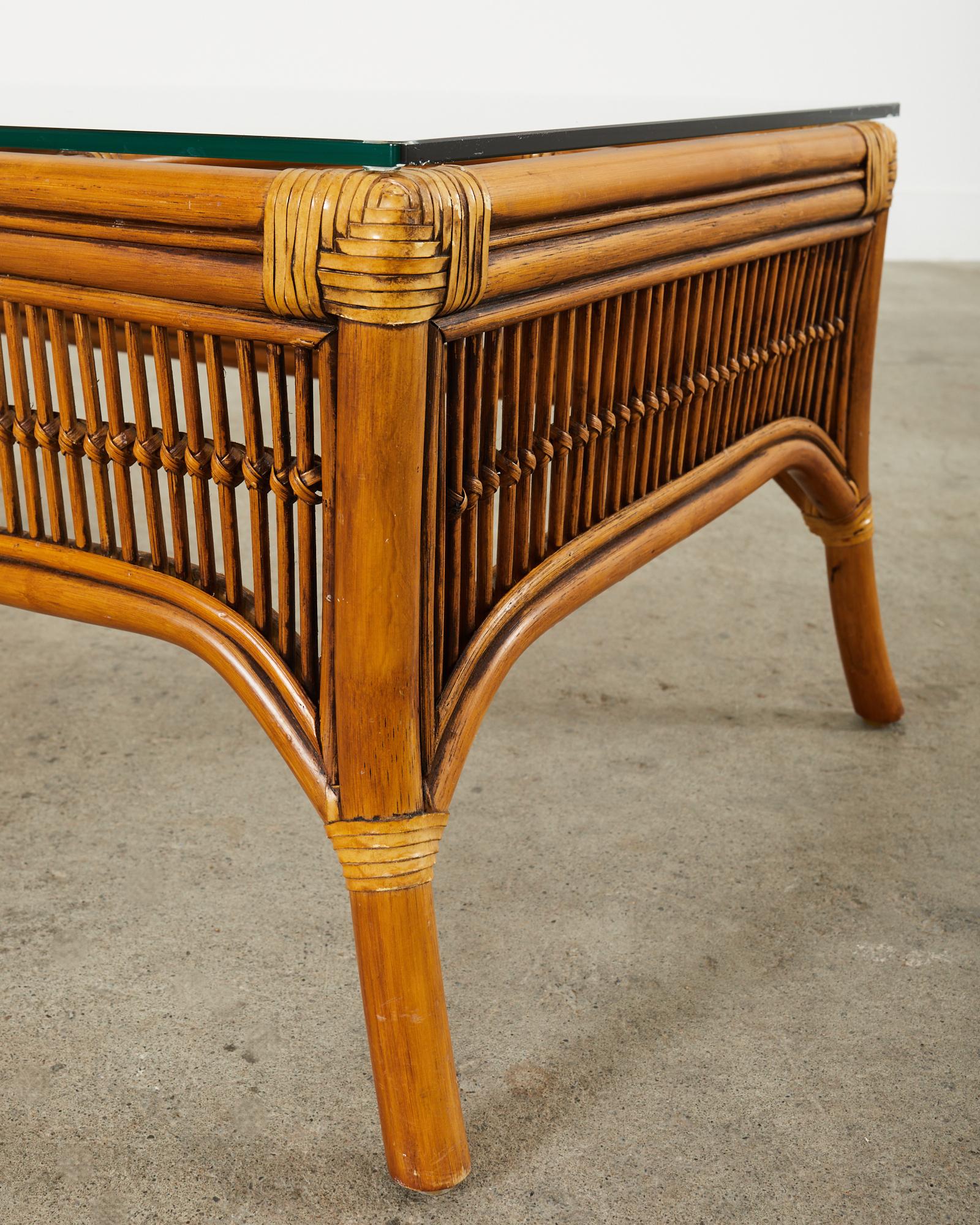 Midcentury Organic Modern Rattan Glass Top Cocktail Table at 1stDibs