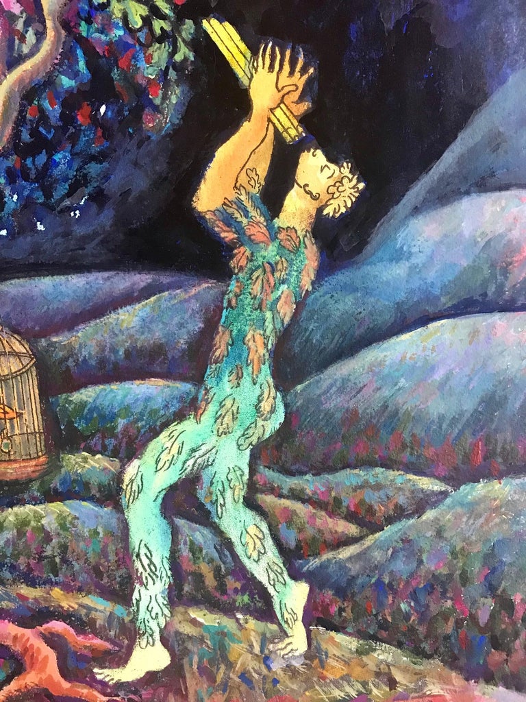 Midcentury Original Illustration Painting of Papageno and “The Magic ...