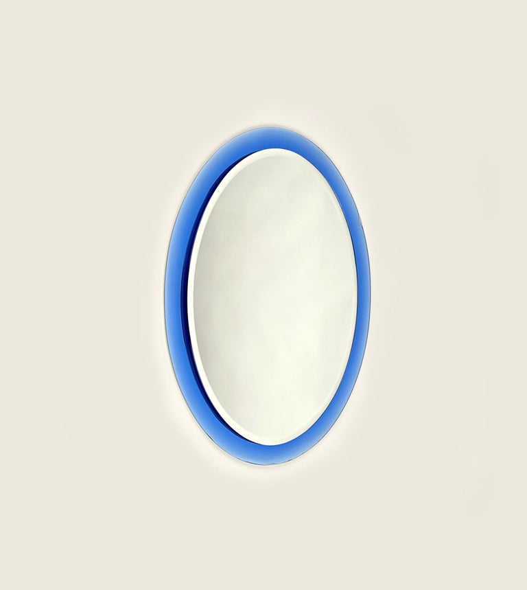 Midcentury Oval Blue Wall Mirror by Metalvetro Galvorame, Italy 1960s ...