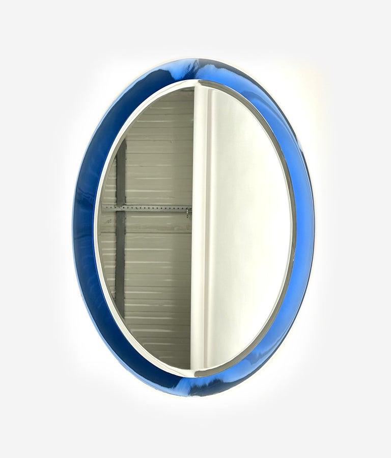Midcentury Oval Blue Wall Mirror by Metalvetro Galvorame, Italy 1960s ...