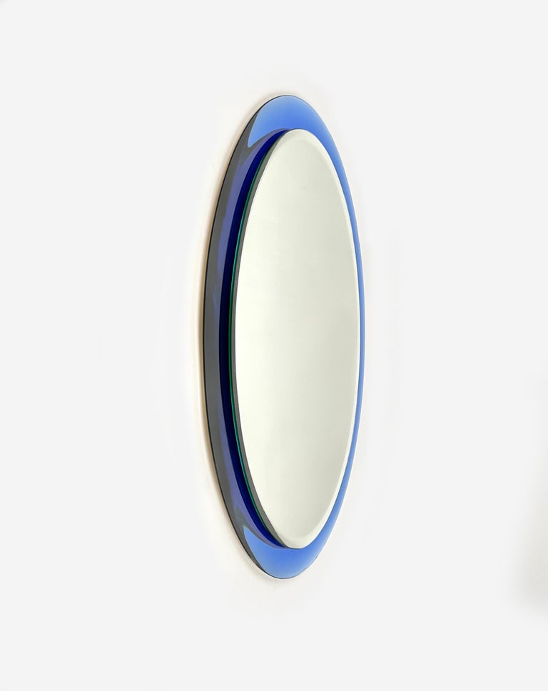 Midcentury Oval Blue Wall Mirror by Metalvetro Galvorame, Italy 1960s ...