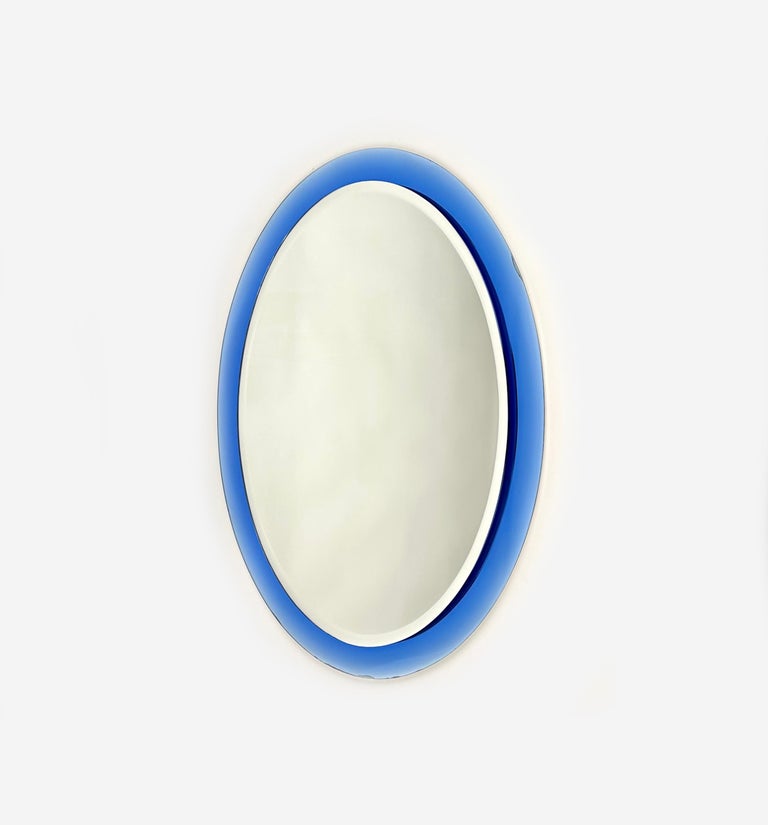 Midcentury Oval Blue Wall Mirror by Metalvetro Galvorame, Italy 1960s ...
