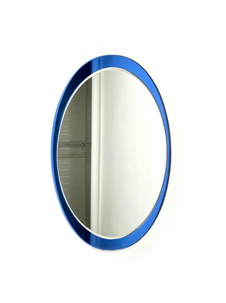 Midcentury Oval Blue Wall Mirror by Metalvetro Galvorame, Italy 1970s ...