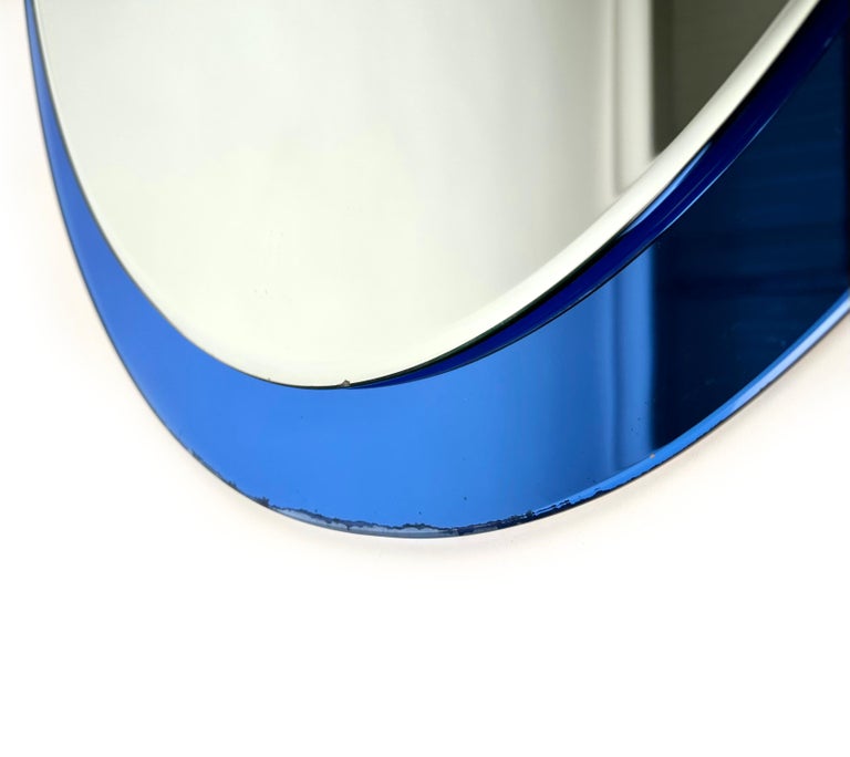 Midcentury Oval Blue Wall Mirror by Metalvetro Galvorame, Italy 1970s ...