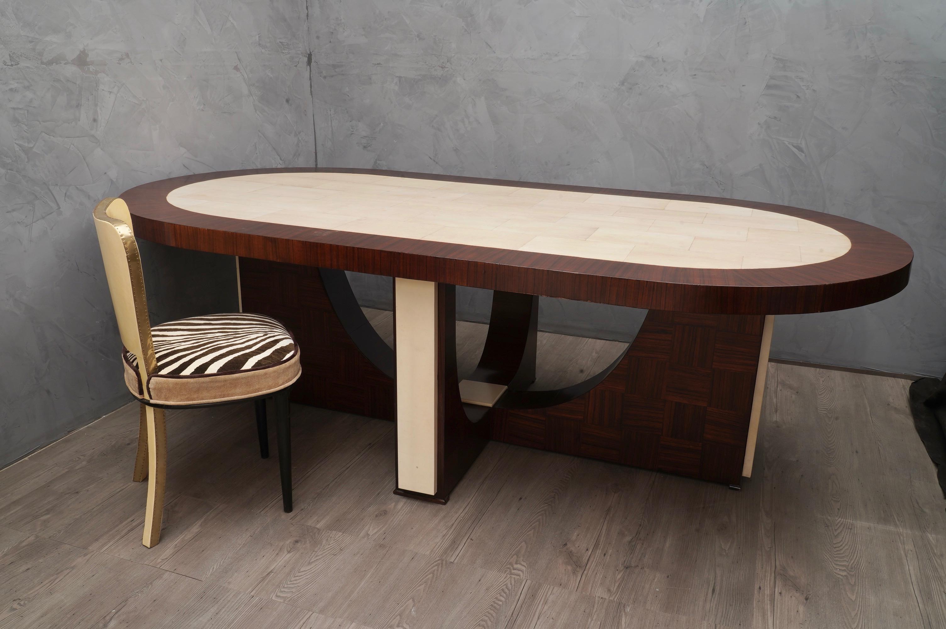 Midcentury Oval Zebrano Wood and Goatskin Italian Table, 1950 For Sale ...