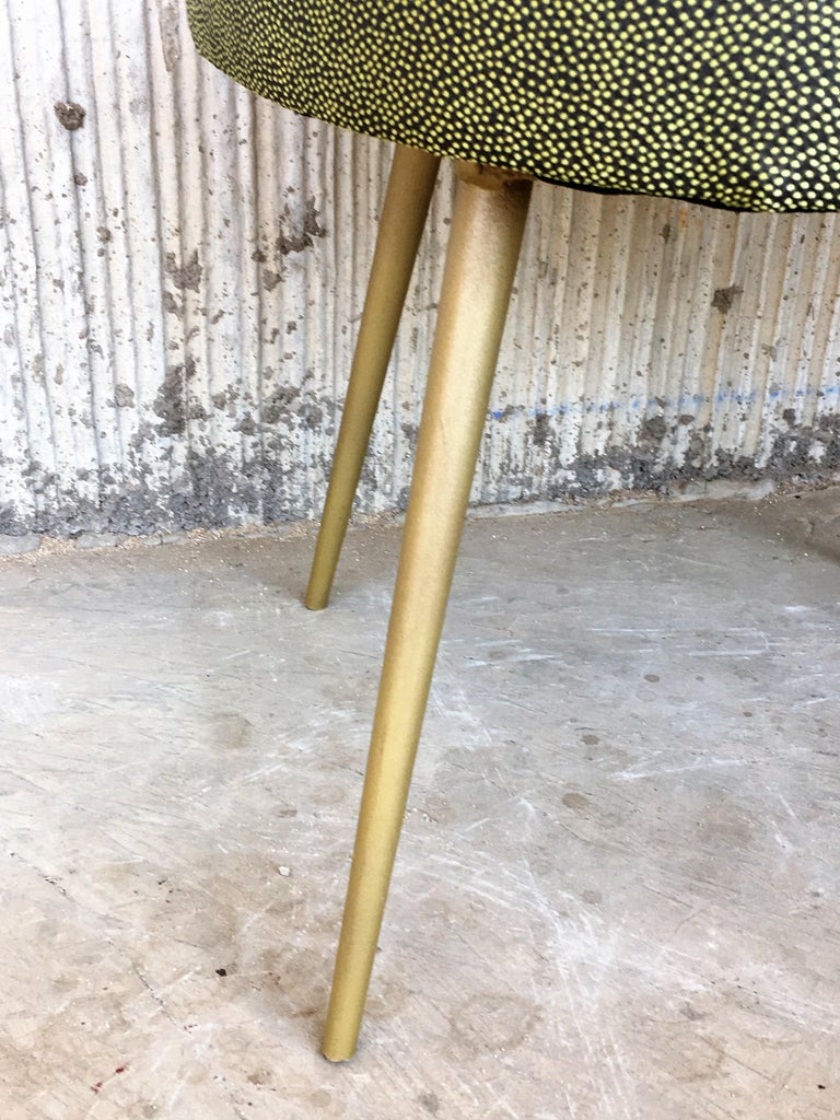 Midcentury Pair of Green and Gilded Round Stools with Back For Sale at ...