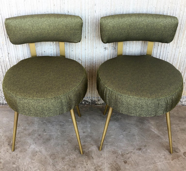 Midcentury Pair of Green and Gilded Round Stools with Back For Sale at ...