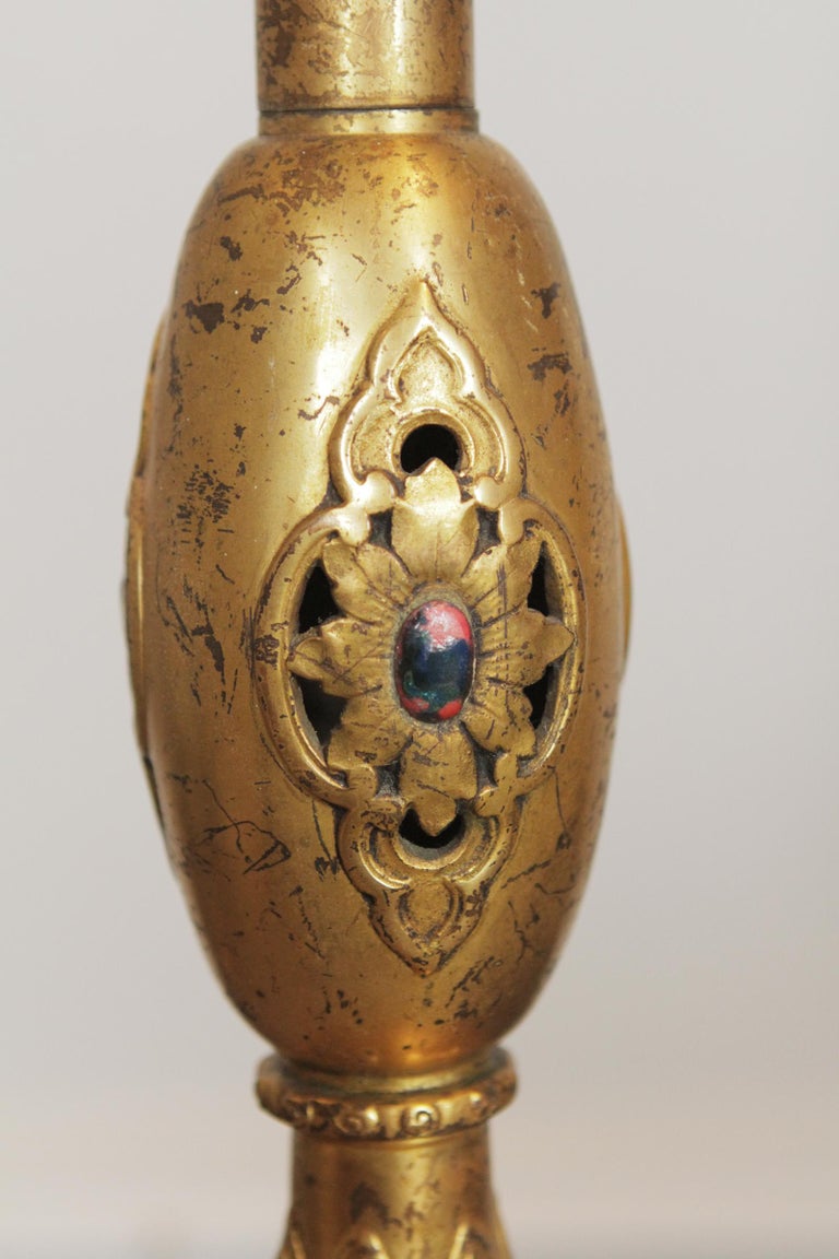 Midcentury Pair of Middle Eastern Style Solid Brass with Stone Inlay ...