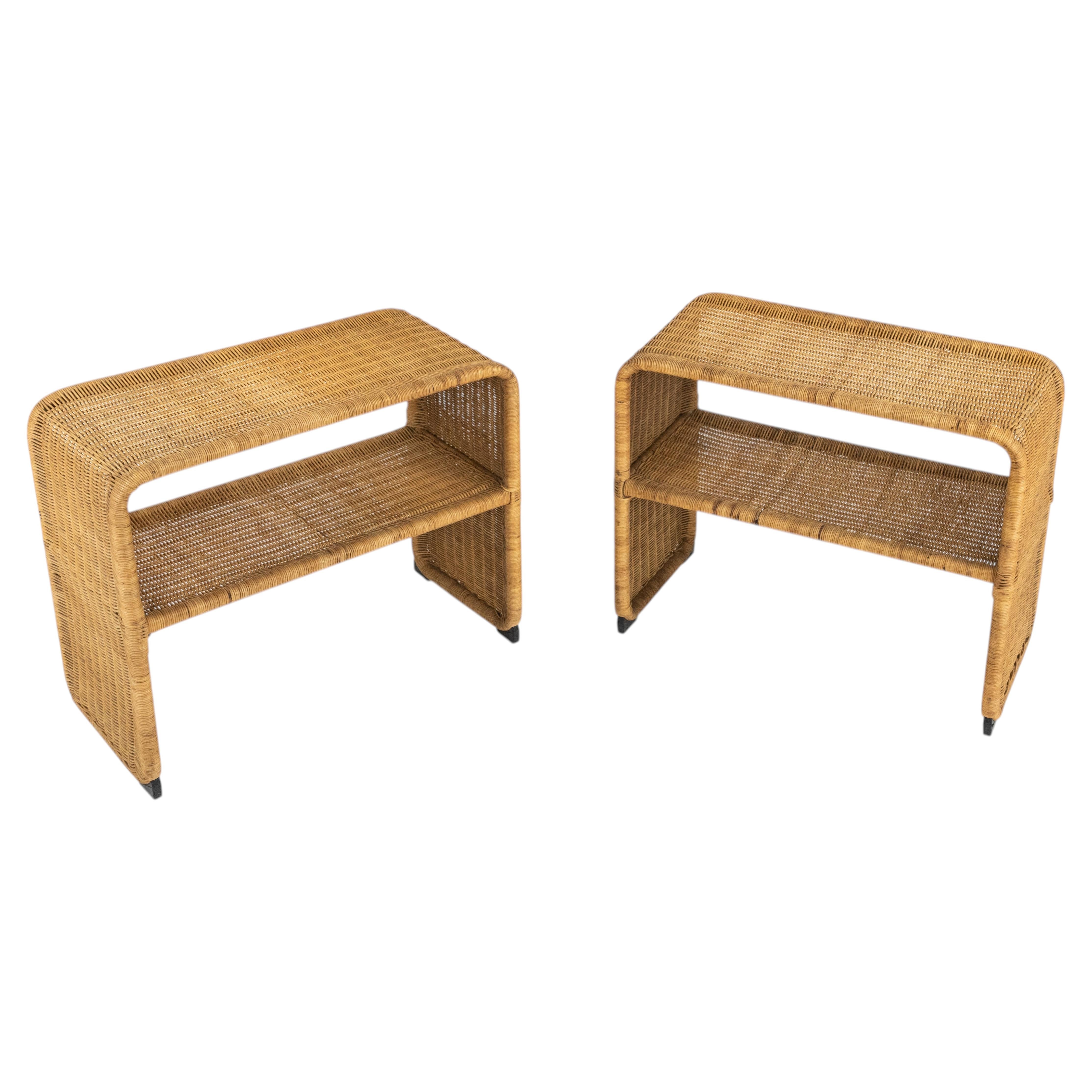 Pair of Two Tiered Wicker Stands or Tables For Sale at 1stDibs