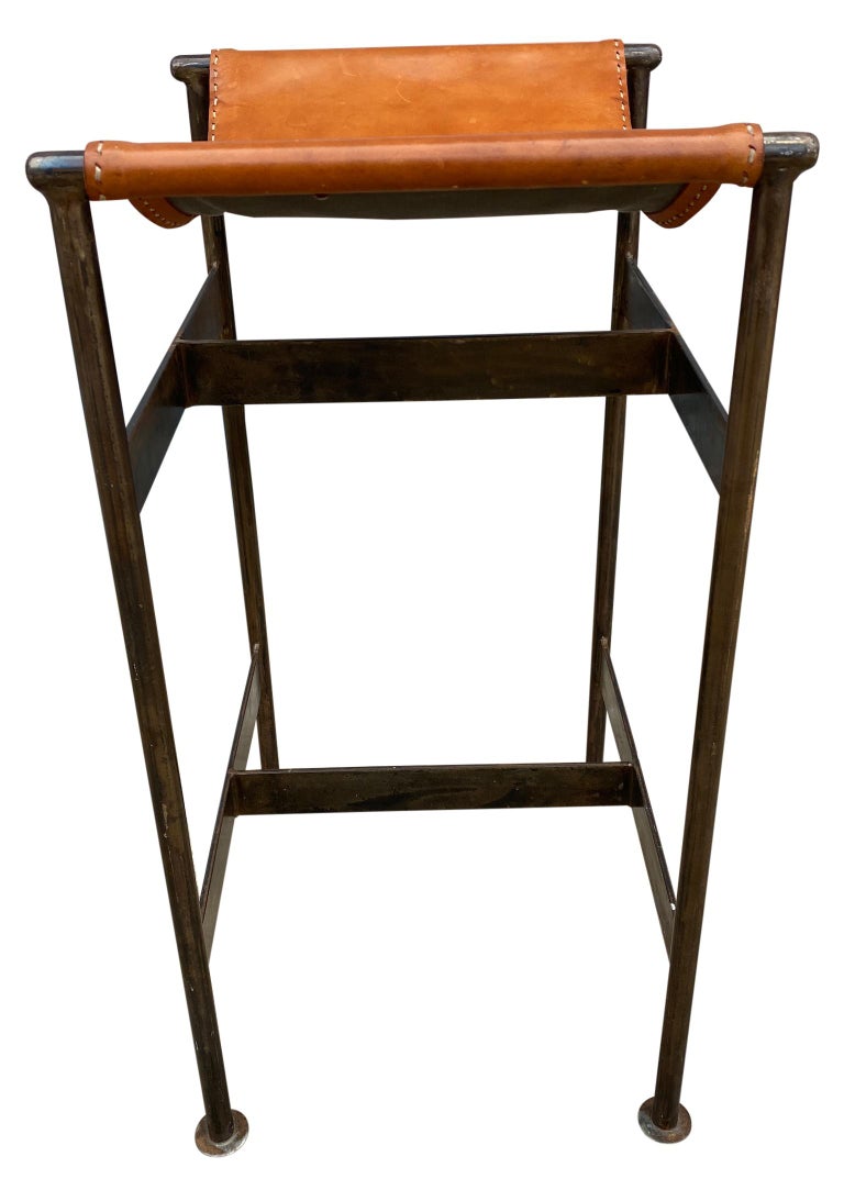 Midcentury Pair of Steel and Leather Sling Stools Style of William ...