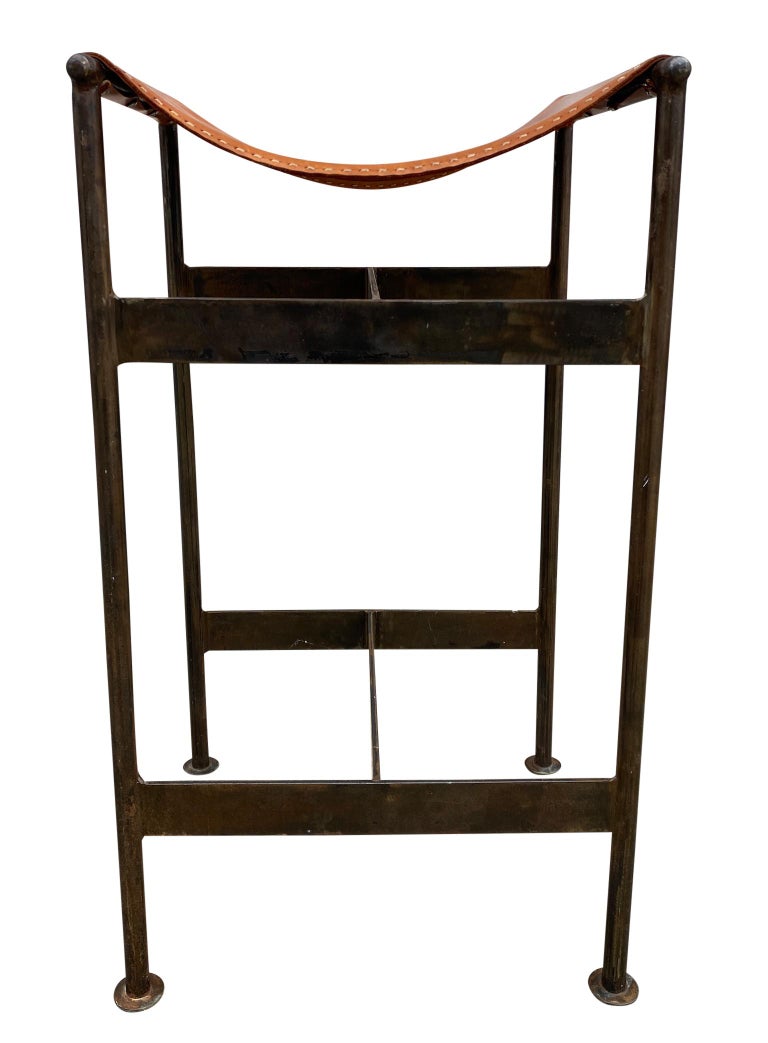 Midcentury Pair of Steel and Leather Sling Stools Style of William ...