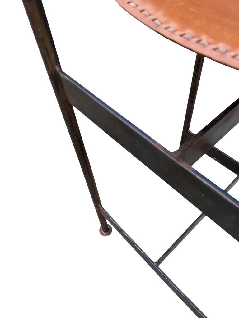 Midcentury Pair of Steel and Leather Sling Stools Style of William ...