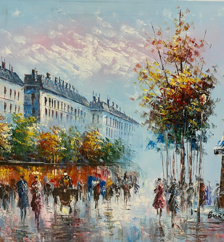 Paris France Street Scene Oil on Canvas Painting Signed Burnett For ...