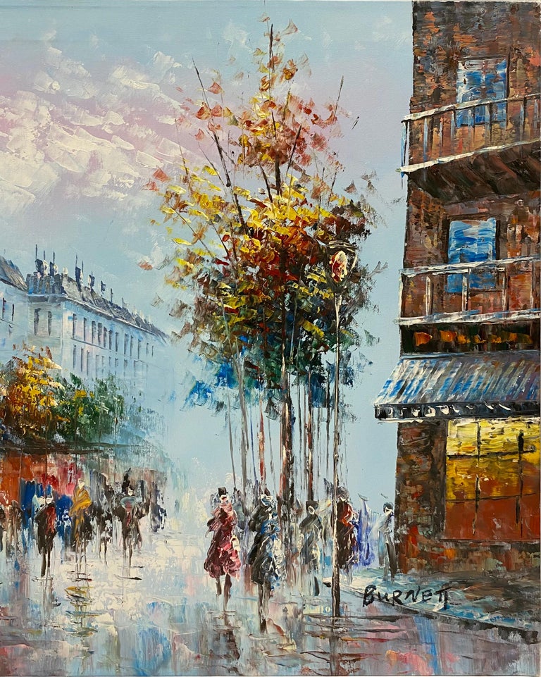 Paris France Street Scene Oil on Canvas Painting Signed Burnett For ...