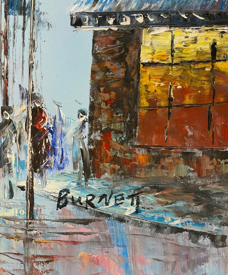 Paris France Street Scene Oil on Canvas Painting Signed Burnett For ...