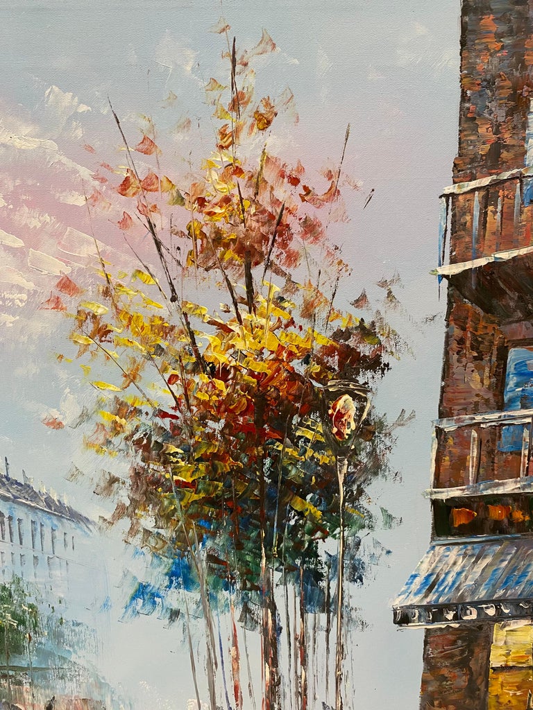 Paris France Street Scene Oil on Canvas Painting Signed Burnett For ...