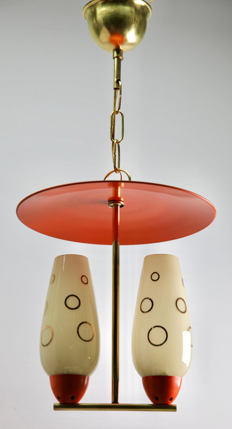 Midcentury Pendant Lobby Light Brass and Opaline Lampshades For Sale at ...