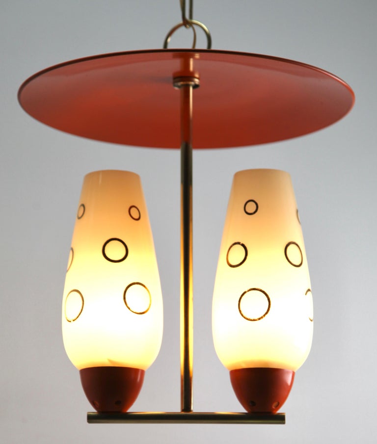 Midcentury Pendant Lobby Light Brass and Opaline Lampshades For Sale at ...