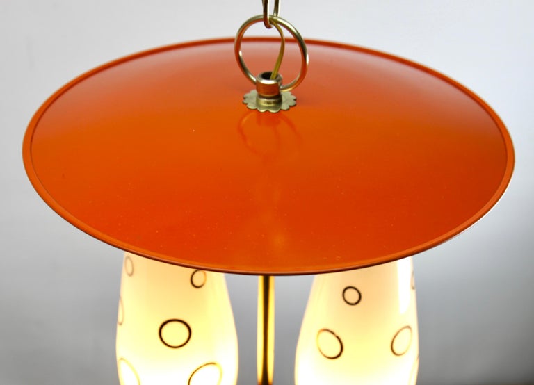 Midcentury Pendant Lobby Light Brass and Opaline Lampshades For Sale at ...
