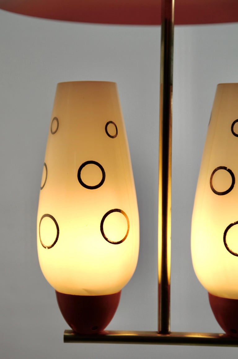 Midcentury Pendant Lobby Light Brass and Opaline Lampshades For Sale at ...