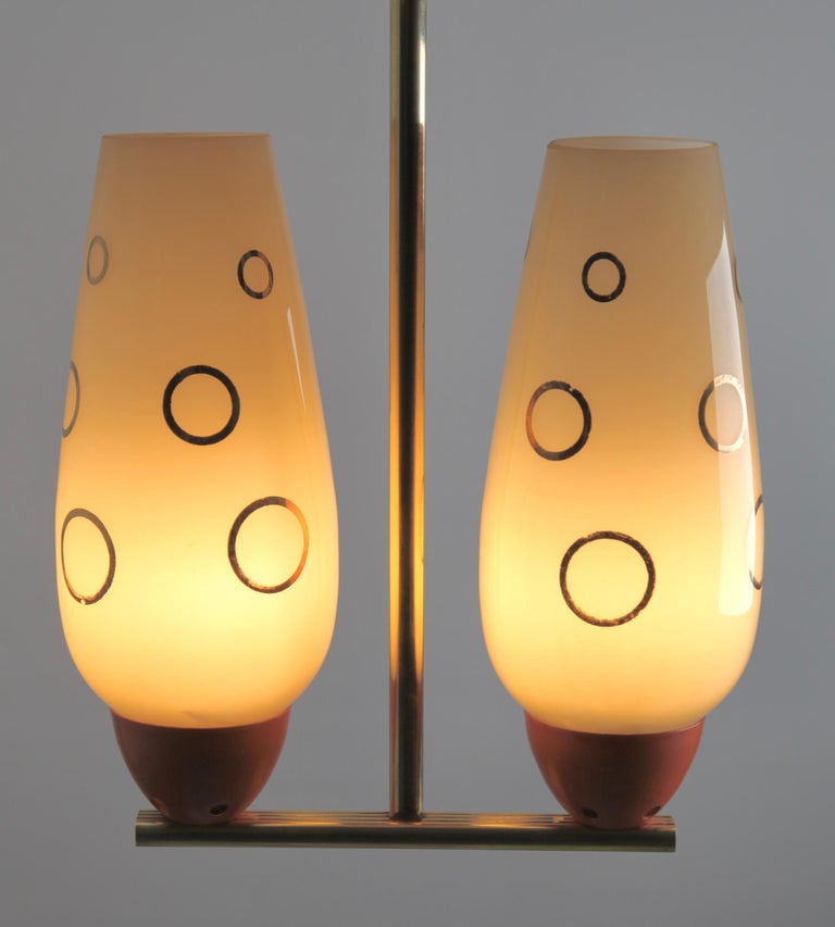 Midcentury Pendant Lobby Light Brass and Opaline Lampshades For Sale at ...