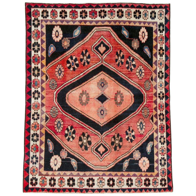 Midcentury Persian Tribal Rug in Black and Red For Sale at 1stDibs ...