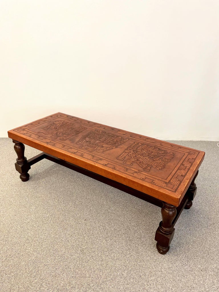 Midcentury Peruvian Hand Tooled Leather Coffee Table /Bench at 1stDibs ...