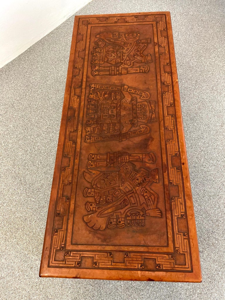 Midcentury Peruvian Hand Tooled Leather Coffee Table /Bench at 1stDibs
