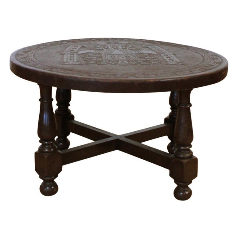 Midcentury Peruvian Hand Tooled Leather Coffee Table at 1stDibs