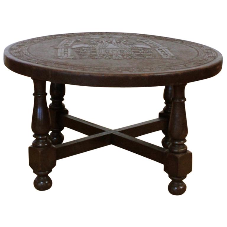 Midcentury Peruvian Hand Tooled Leather Coffee Table at 1stDibs