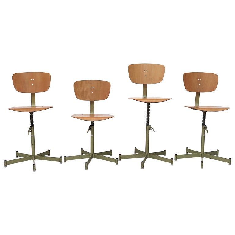 Midcentury Plywood Drafting Stools at 1stDibs