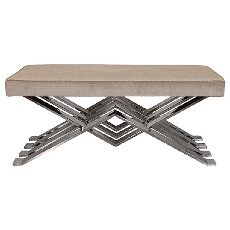 Midcentury Polished Steel Zig Zag Bench at 1stDibs