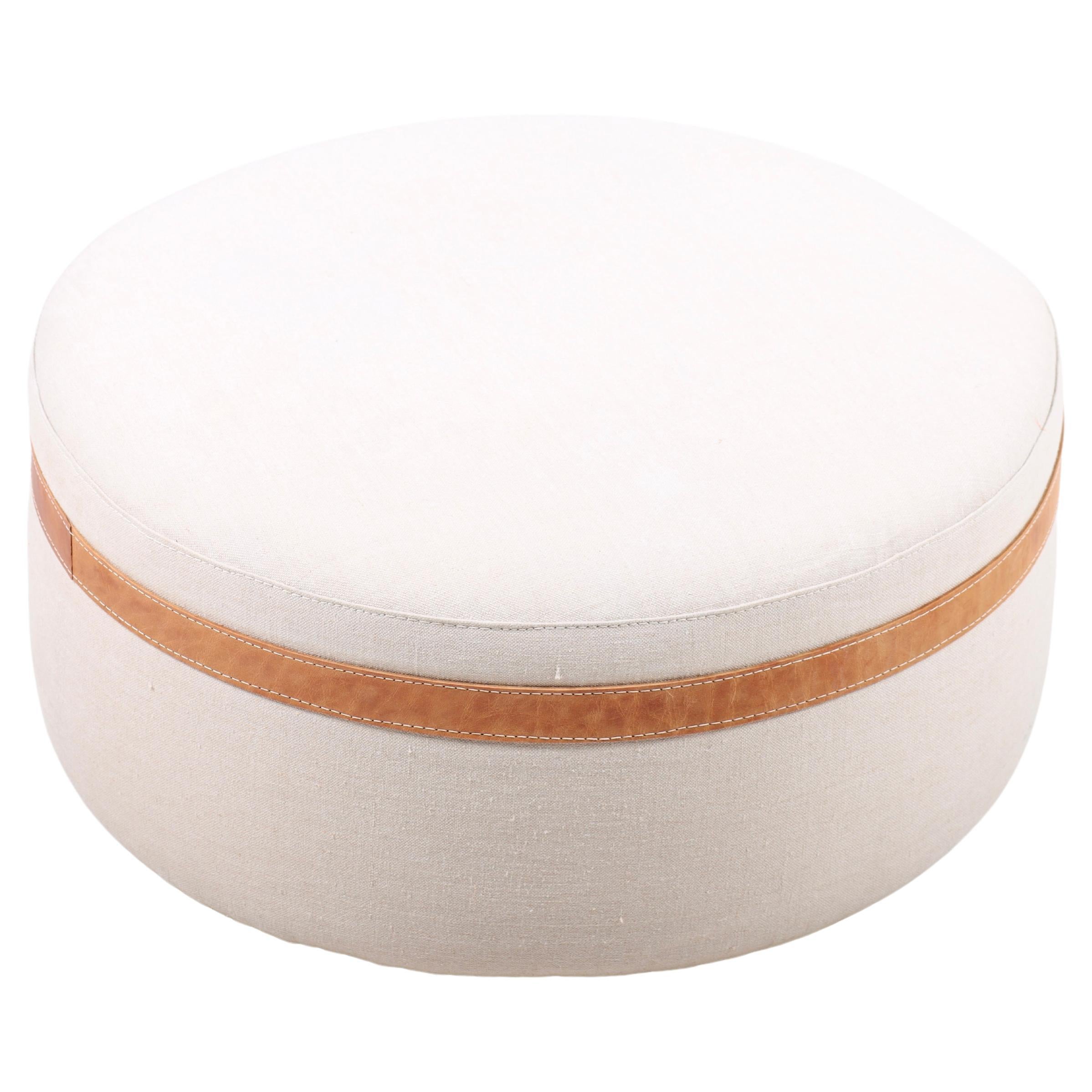 Midcentury Pouf in Canvas and Patinated Leather, Made in Denmark, 1960s ...