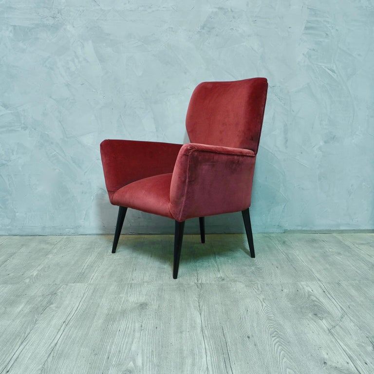 Midcentury Purple Color Velvet Italian Armchair, 1950 For Sale at 1stDibs