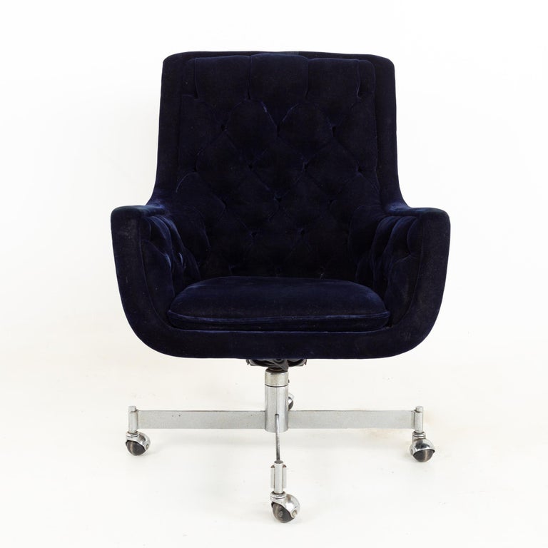 Mid Century Purple Velvet Tufted Rolling Office Desk Chair at 1stDibs ...