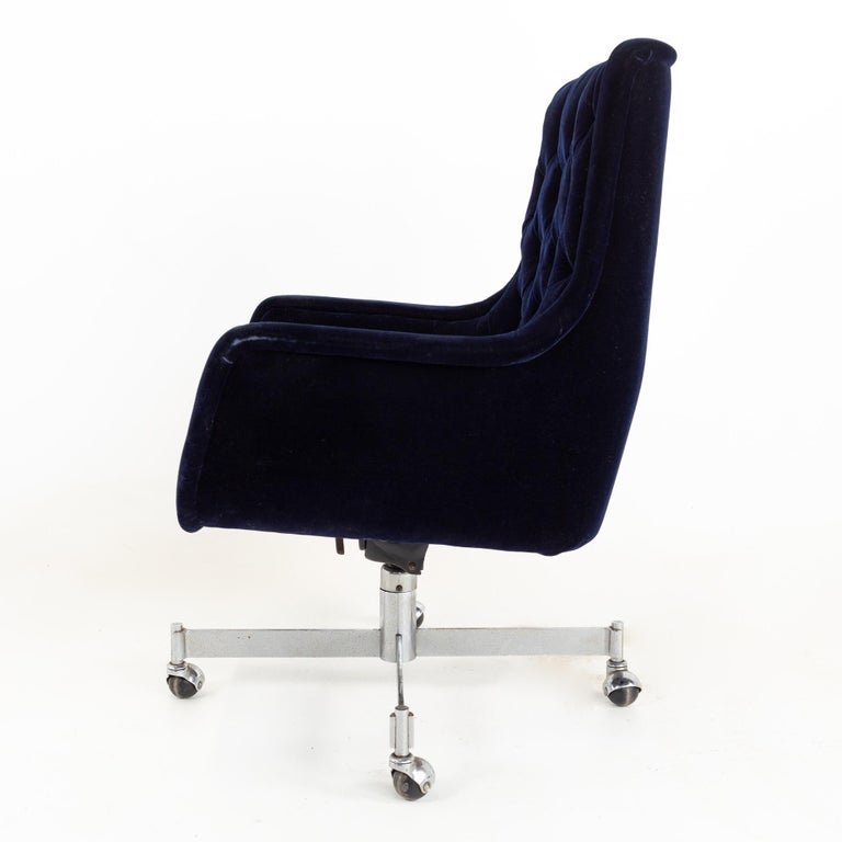 Mid Century Purple Velvet Tufted Rolling Office Desk Chair at 1stDibs ...
