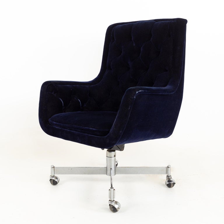 Mid Century Purple Velvet Tufted Rolling Office Desk Chair at 1stDibs ...