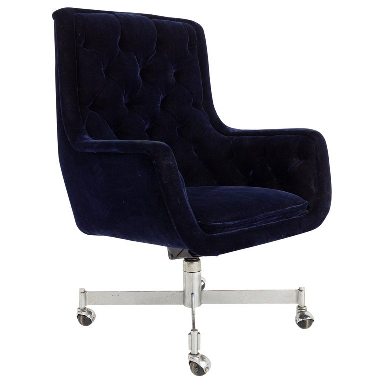 Mid Century Purple Velvet Tufted Rolling Office Desk Chair at 1stDibs ...