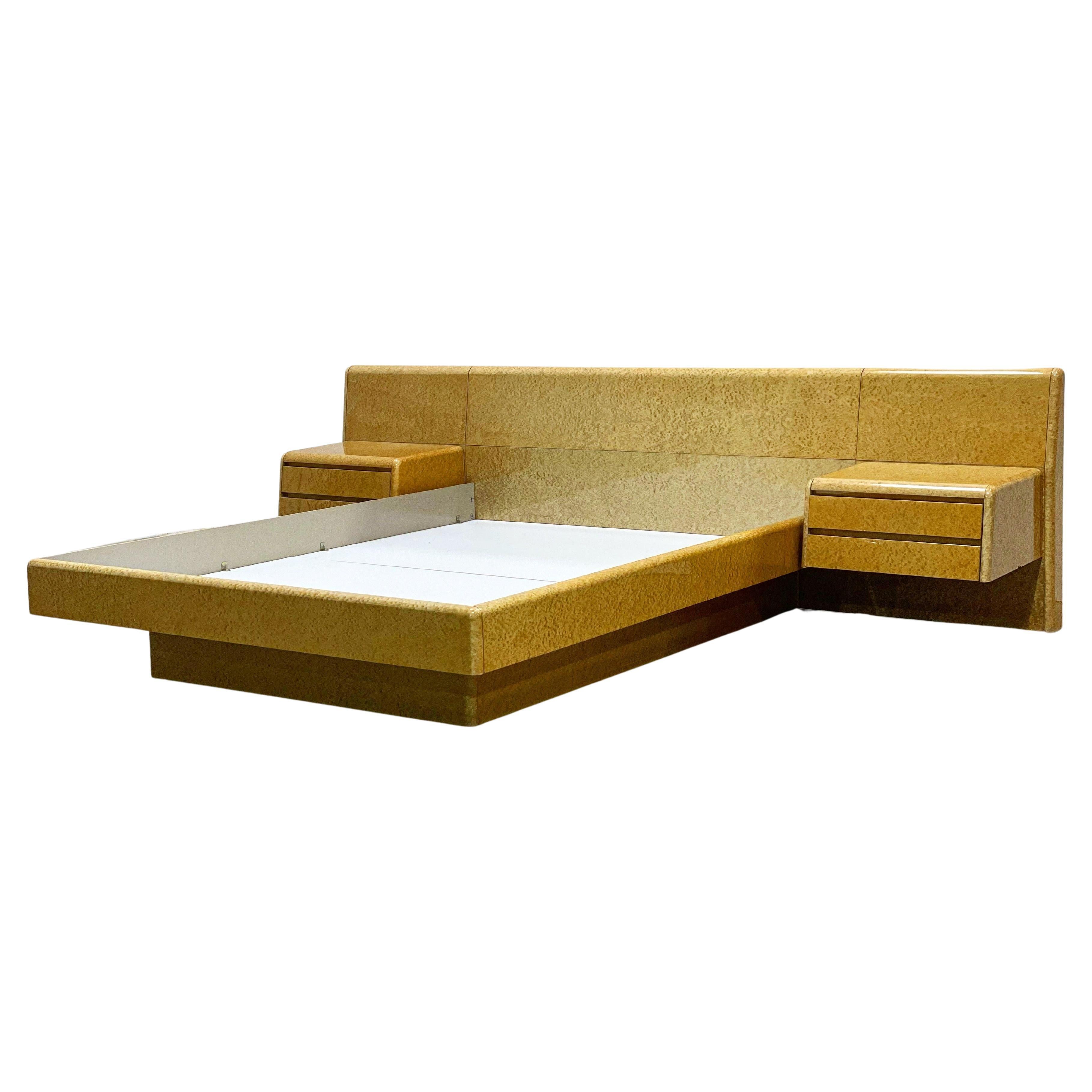 Mid-Century Modern Art Deco Burl Wood Queen Size Birdseye Maple Bed ...