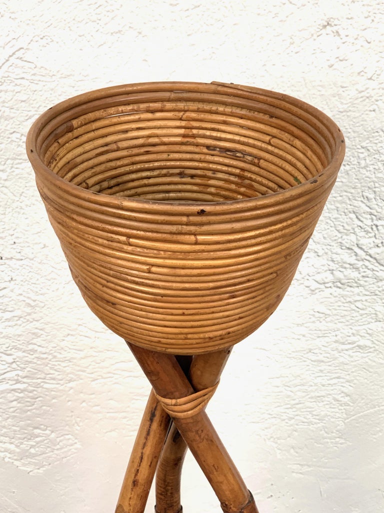 Midcentury Rattan and Bamboo after Gabriella Crespi Plant Stand Table ...