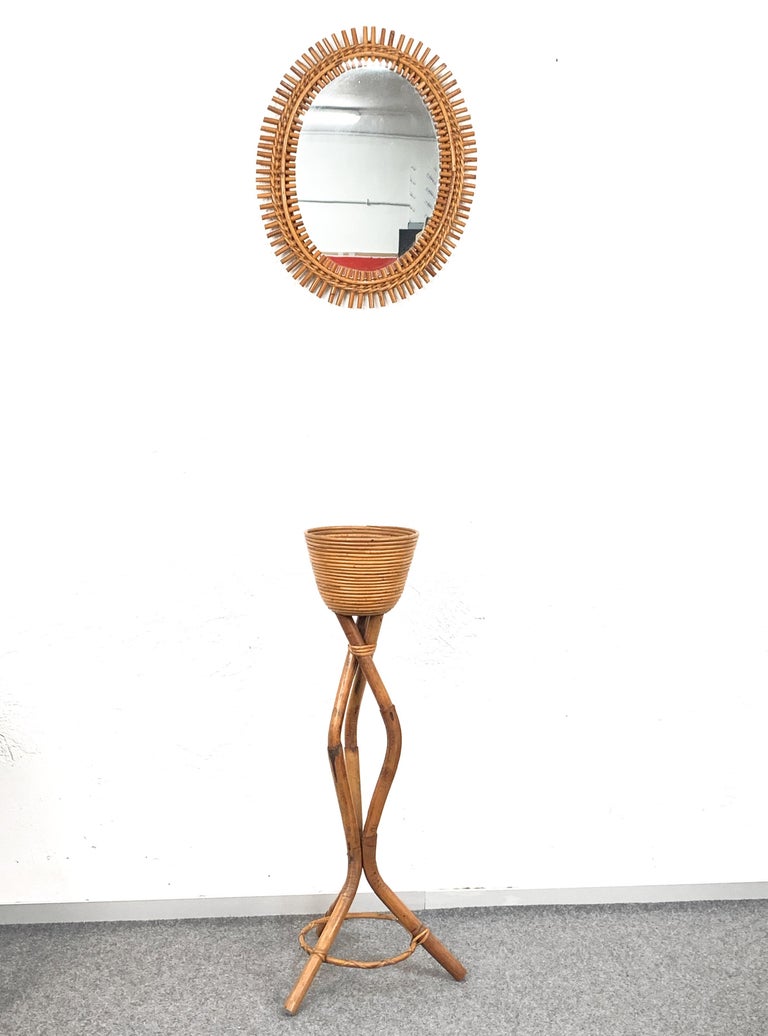Midcentury Rattan and Bamboo after Gabriella Crespi Plant Stand Table ...