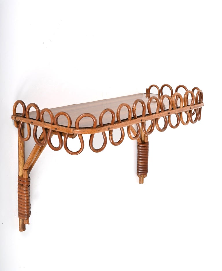 Mid-Century Rattan and Formica Italian Wall Shelf After Albini, 1960s ...
