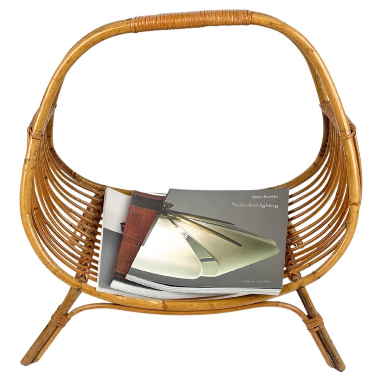Midcentury Rattan and Bamboo Curved Magazine Rack, Italy 1960s For Sale ...