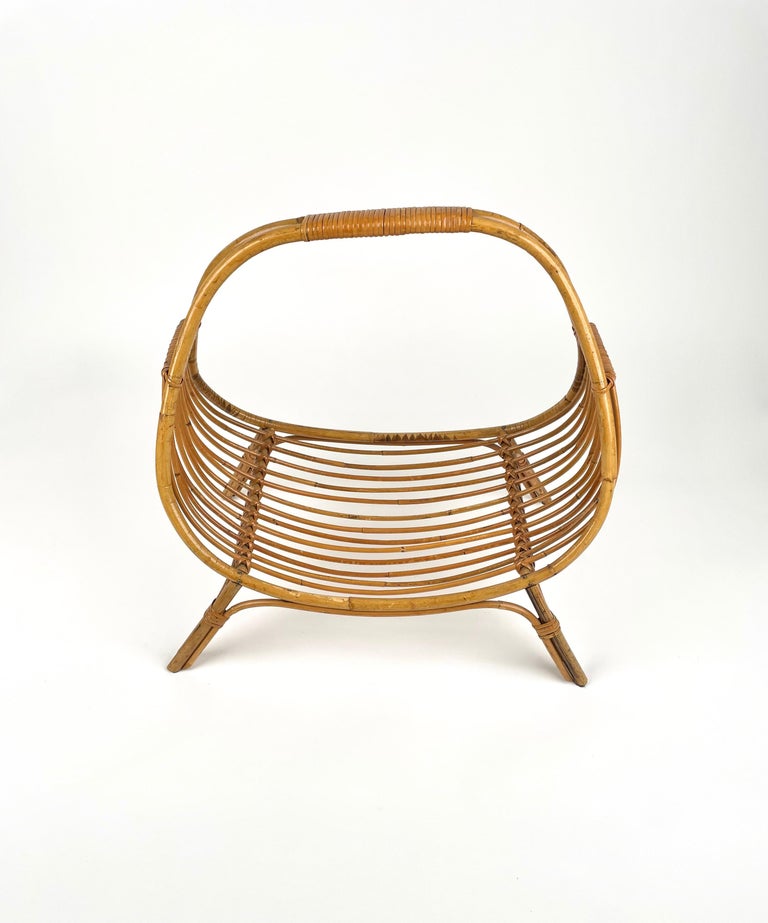 Midcentury Rattan and Bamboo Curved Magazine Rack, Italy 1960s For Sale ...