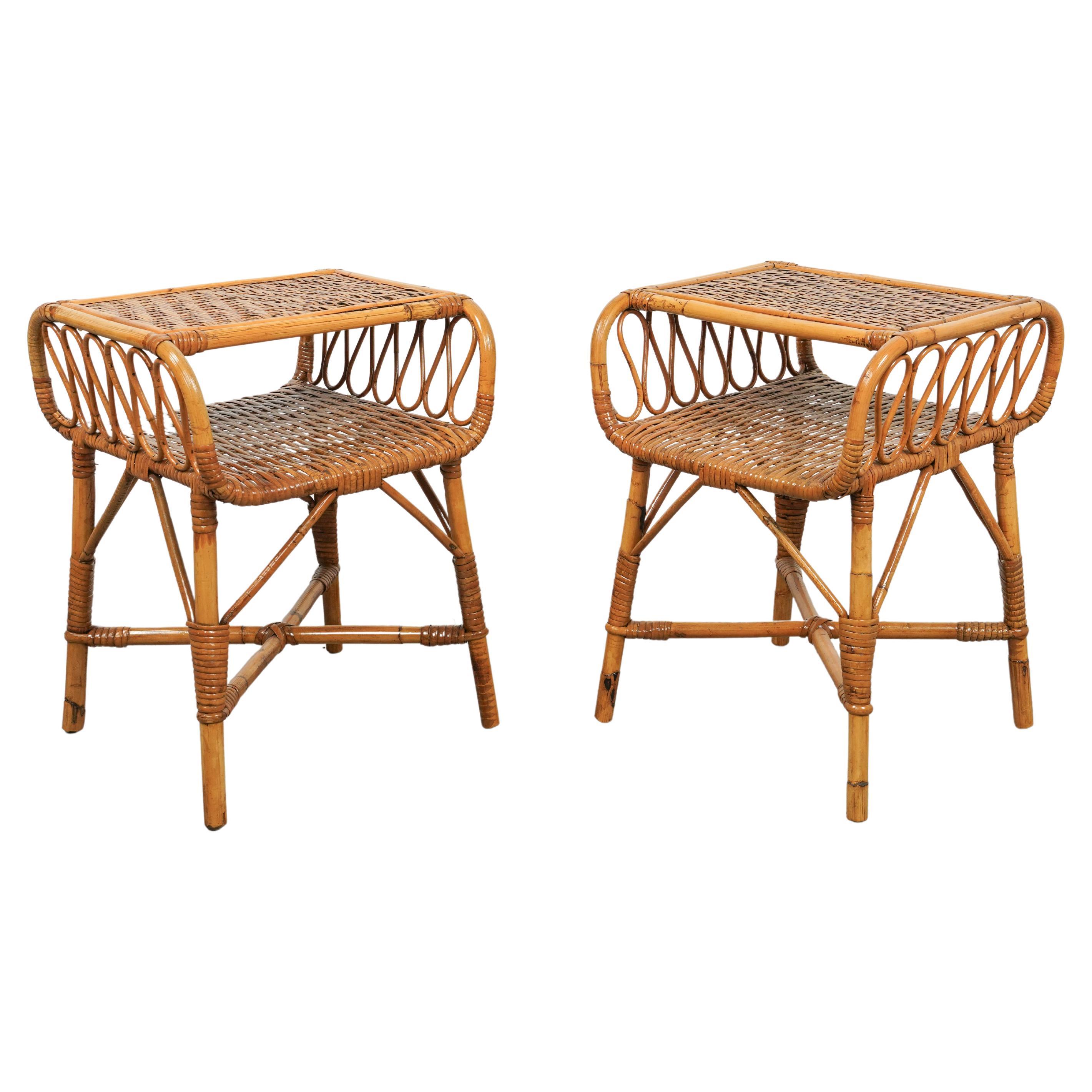 Midcentury Rattan and Bamboo Pair of Side Tables Franco Albini Style, Italy 1960s For Sale at ...