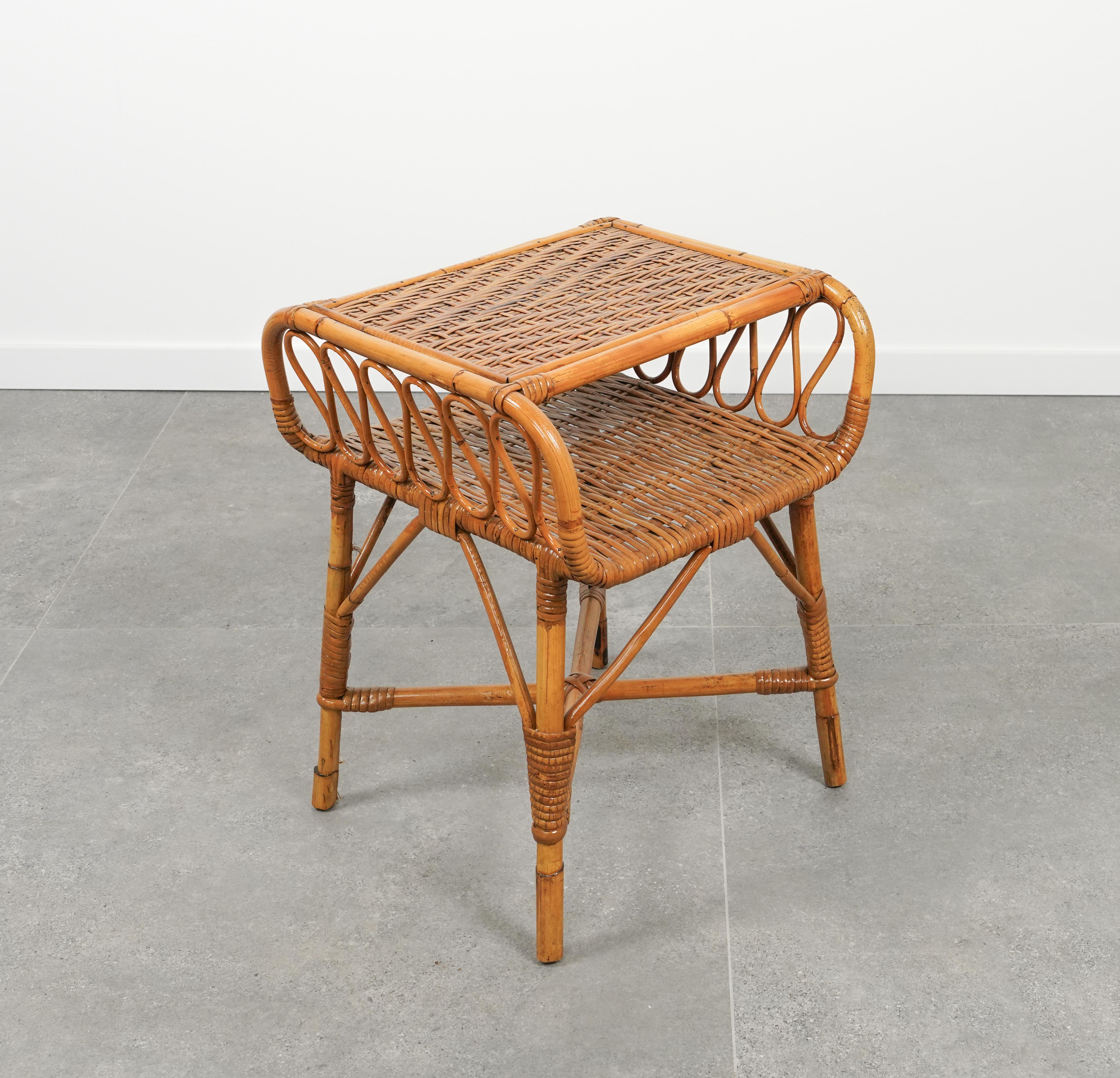 Midcentury Rattan and Bamboo Pair of Side Tables Franco Albini Style ...