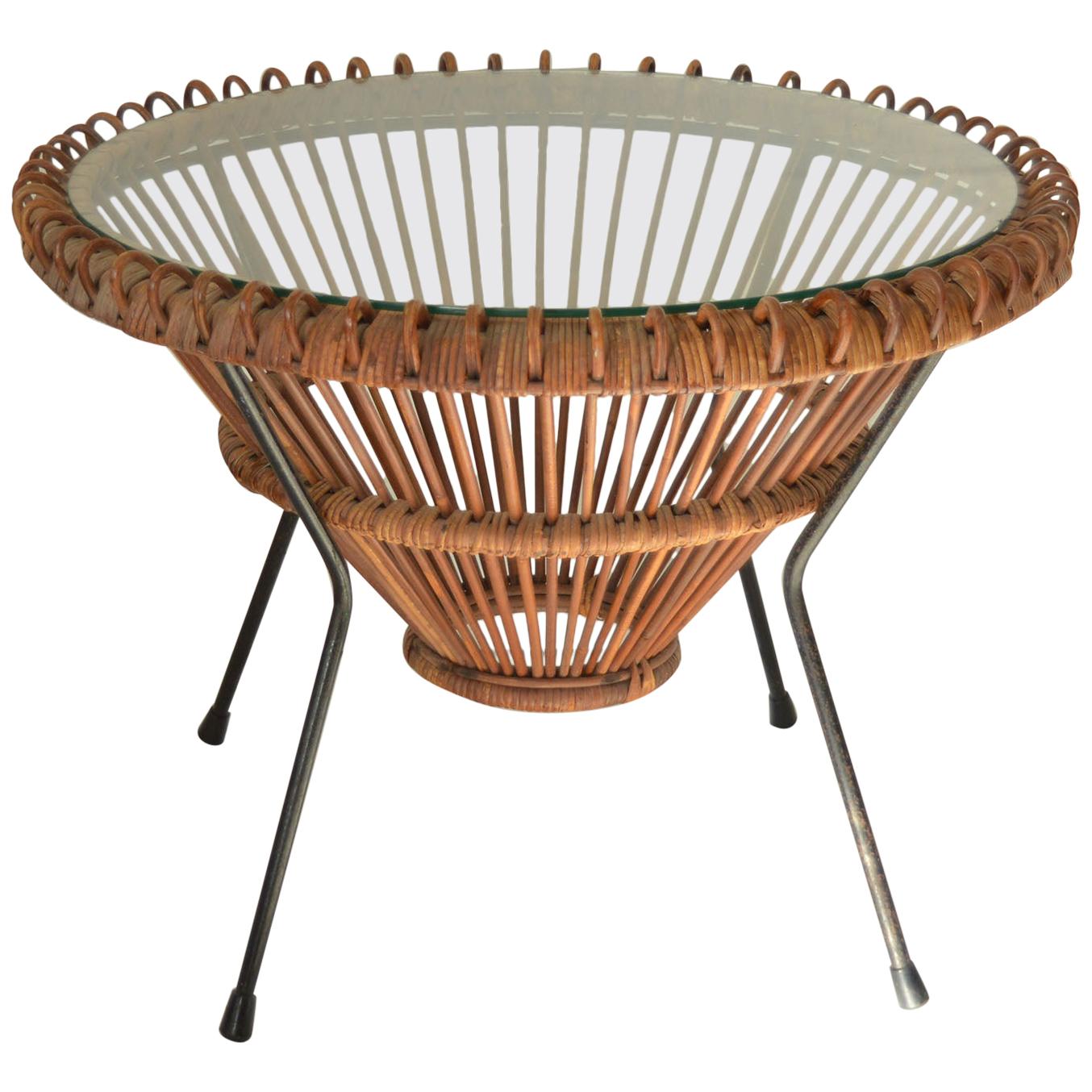 Midcentury Rattan Coffee Table in the Style of Franco Albini, Italian ...