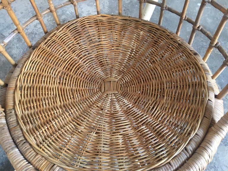 Midcentury Rattan Hanging Pod Chair with Stand For Sale at 1stDibs