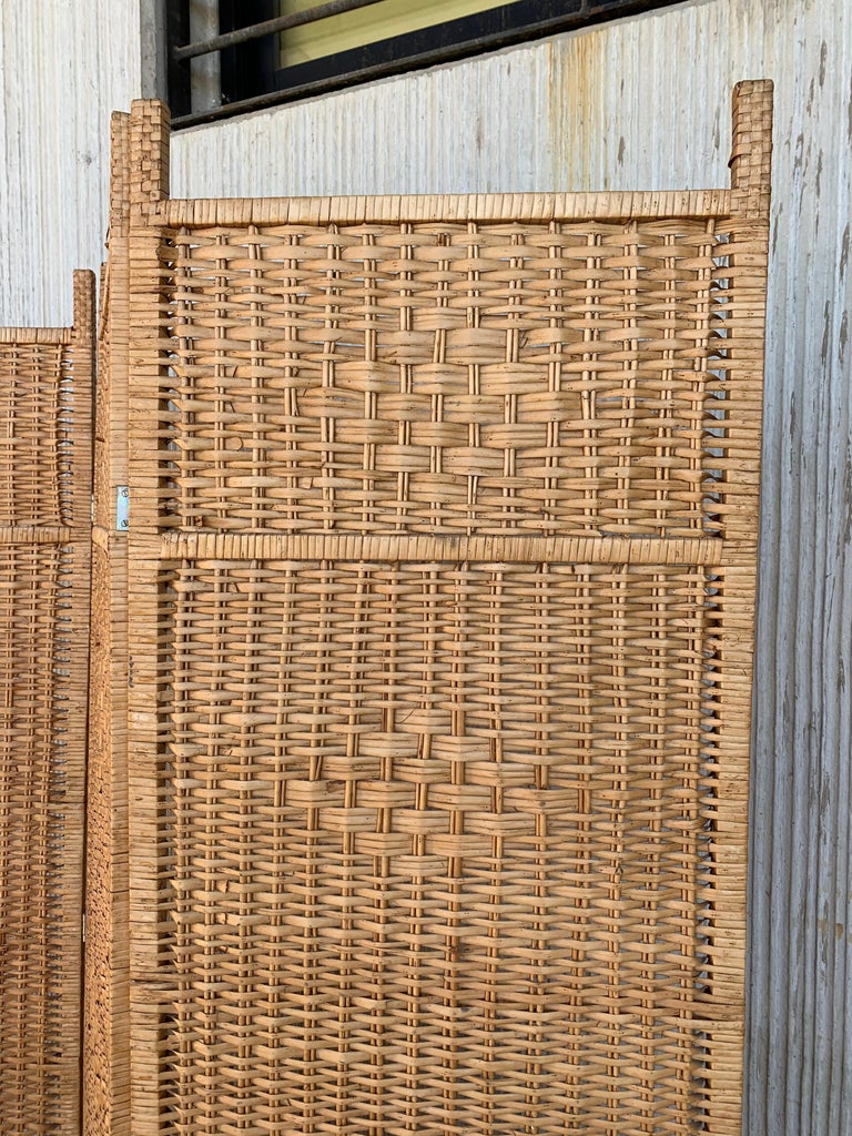 Midcentury Rattan Room Divider or Screen Three-Fold Screen, Split ...